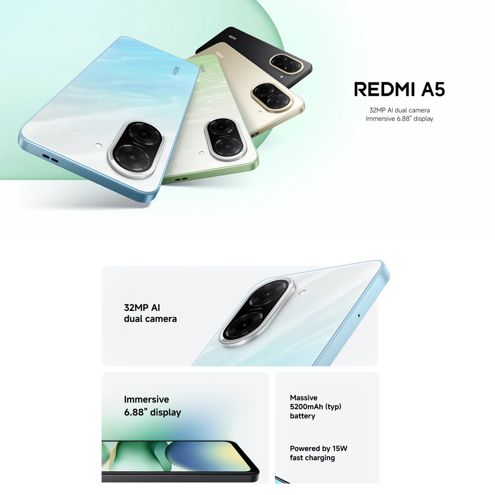 Redmi A5 Smartphone UNISOC T7250 CPU 6.88" Display 5200mAh Battery 15W ...