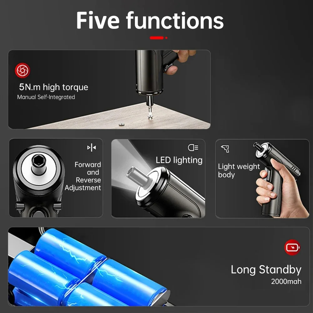 4.2V Electrical Screwdriver Set USB Rechargeable 2000mah Adjustment ...