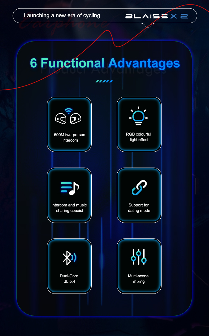 Blaise X2 Intercom 500M Helmet Bluetooth Headset Music sharing while in ...