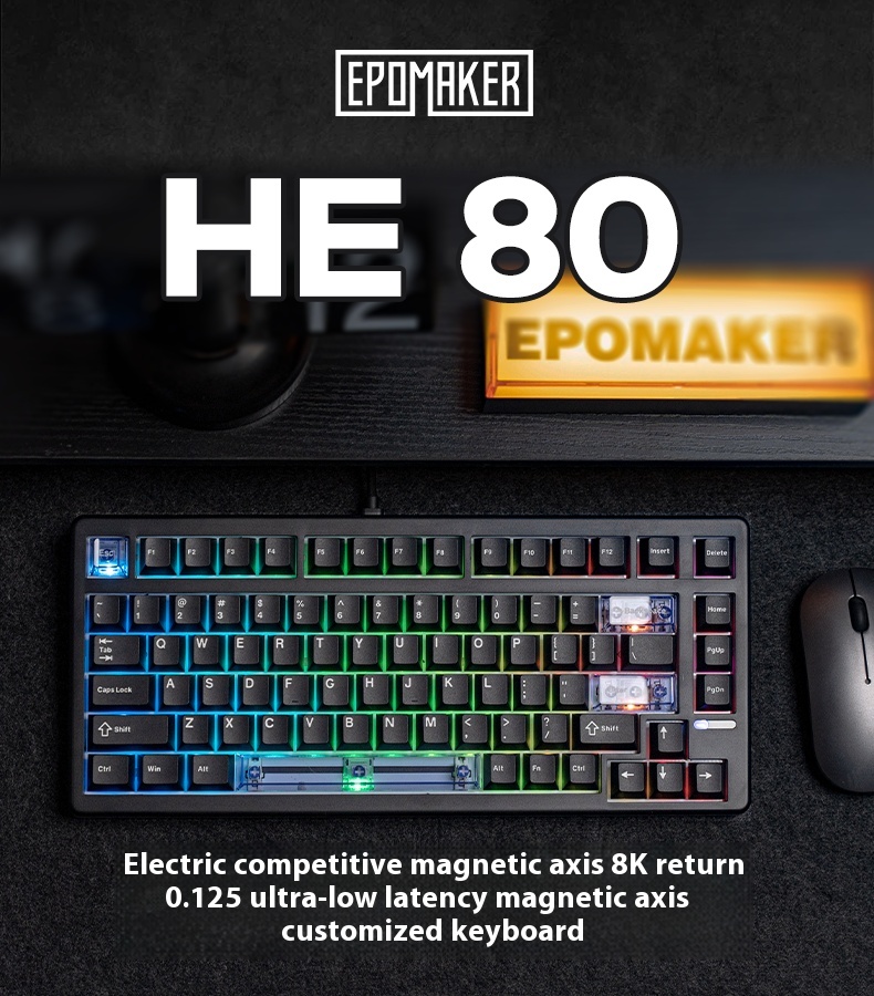EPOMAKER HE80 Wired Magnetic Keyboard Hot swappable RGB 8K GASKET Custom Gaming Keyboard ...