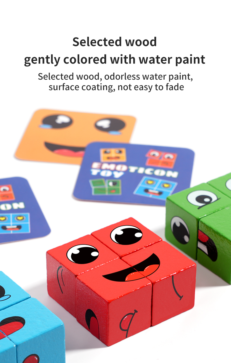 NIKO 72pcs Cards Wooden Face Changing Educational Magic Cube Building Blocks Puzzle Board Game ...