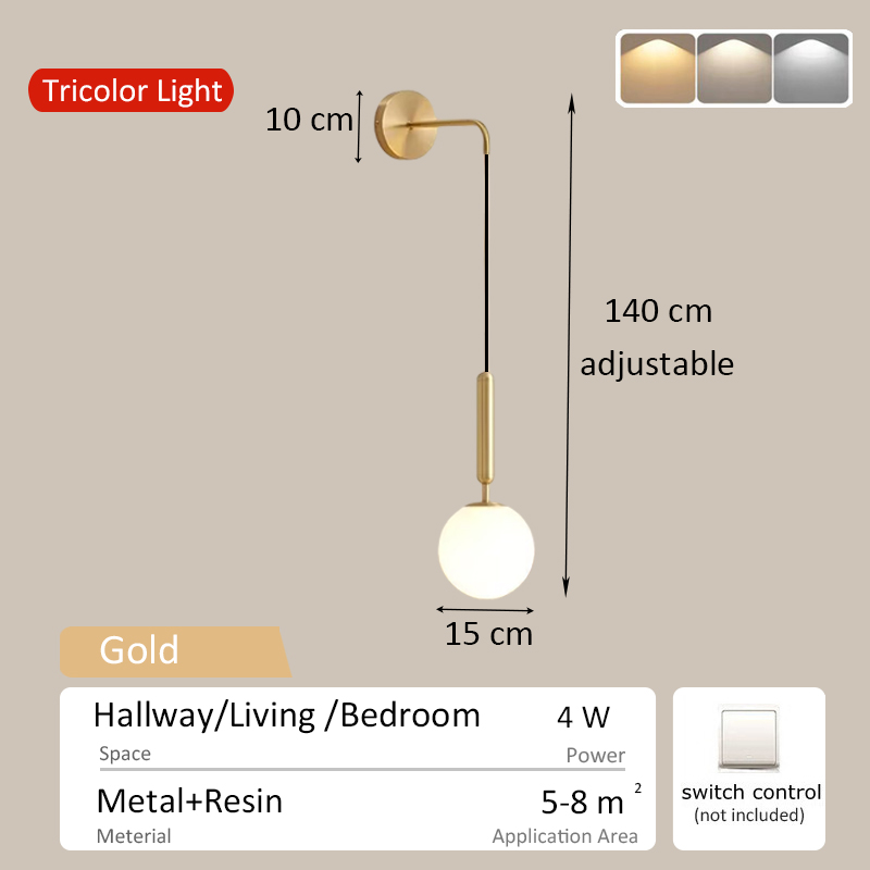 Modern Wall Light Indoor Bedroom Bedside Lamp Tri Color Wall Lamp ...