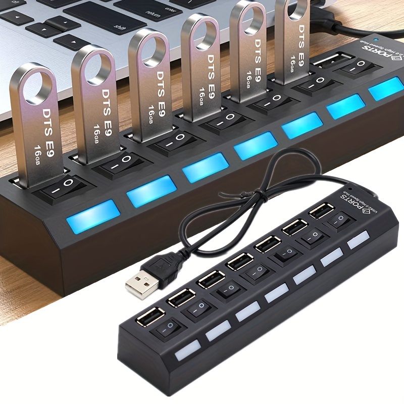 USB Hub Adapter LED Power On Off Switch Multi Usb Ports Extension for ...