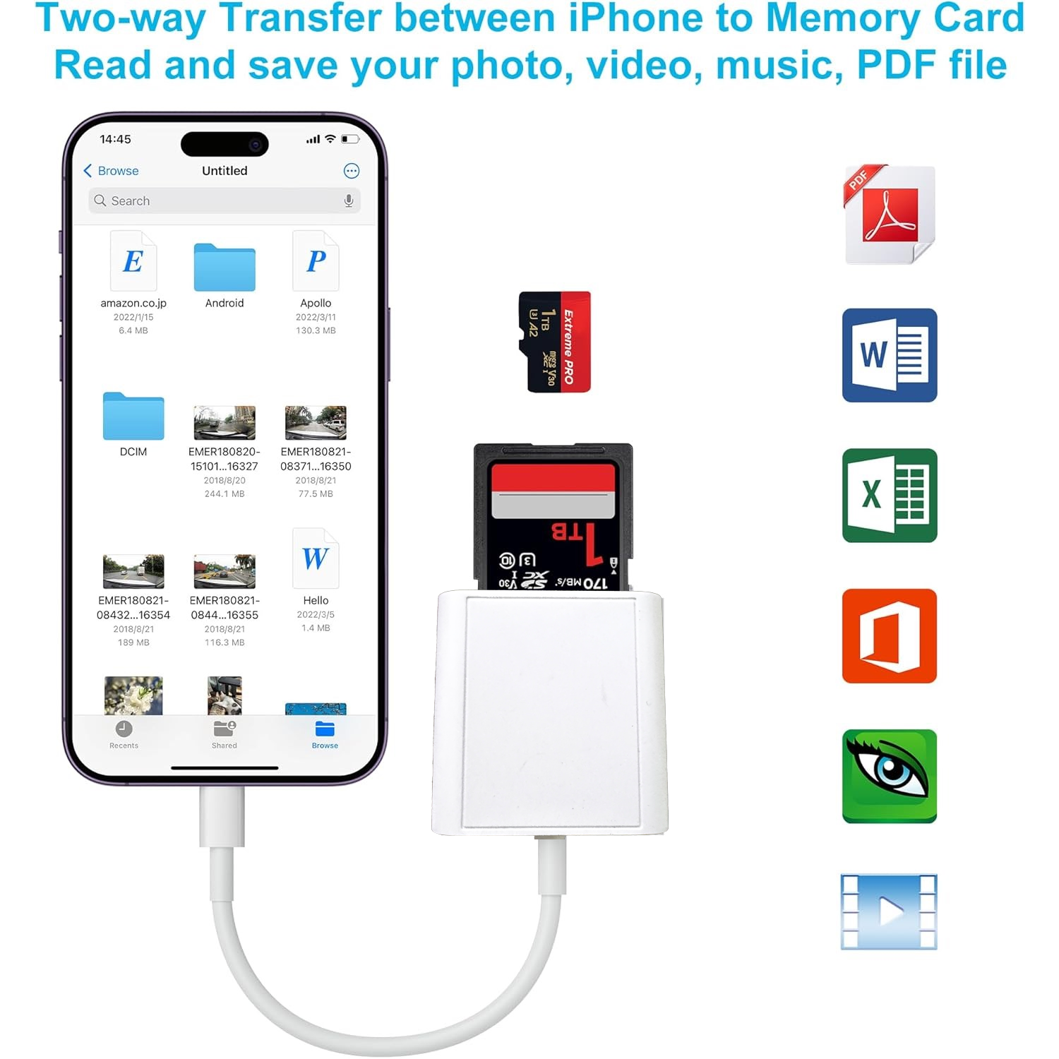 2 in 1 SD TF Card Reader Plug and Play Game Camera Viewer Lightnng for ...