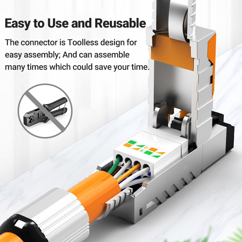HOOLNX CAT8 RJ45 Connector, RJ45 Metal Tool-Free Easy Termination Modular Plug For 40Gbps S/FTP ...