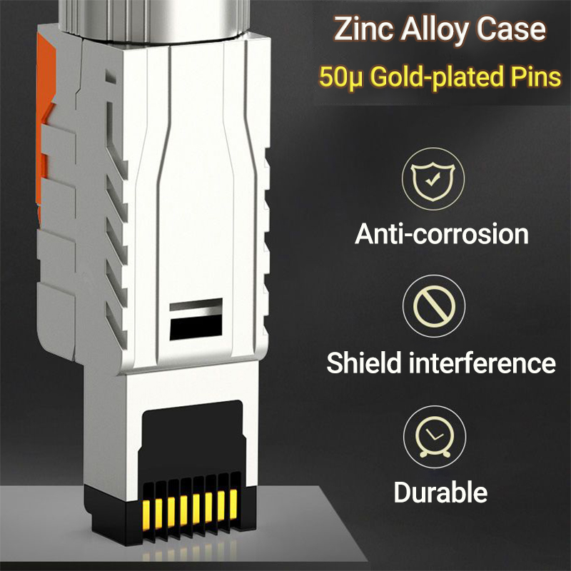 HOOLNX CAT8 RJ45 Connector, RJ45 Metal Tool-Free Easy Termination Modular Plug For 40Gbps S/FTP ...