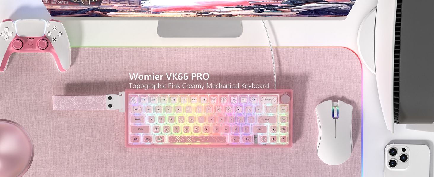 Womier V-K66 PRO 60% Custom Mechanical Keyboard QMK/VIA Creamy Gasket ...