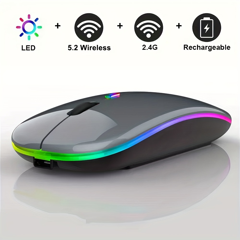 USB Mouse Wireless Rechargeable LED 2.4G Dual Mode Silent Portable ...