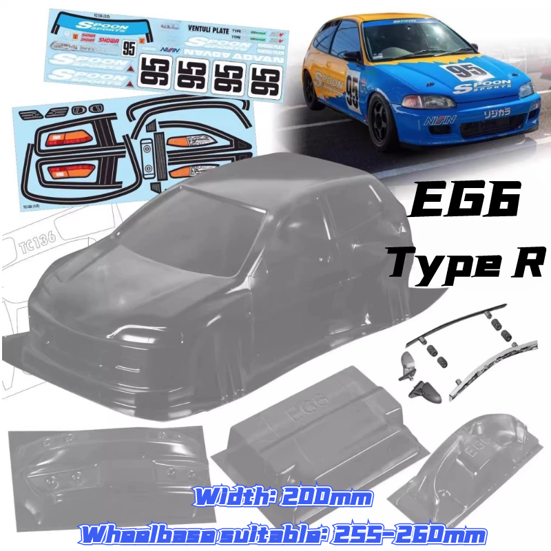 1/10 Honda Civic EG6 JDM RC PC body shell 200mm width Transparent drift ...