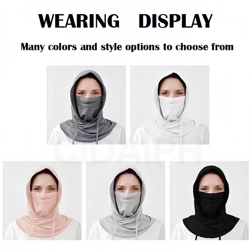 Balaclava Hoodie Hat Headscarf Full Face Mask Ice Silk Sunscreen Cap UV ...