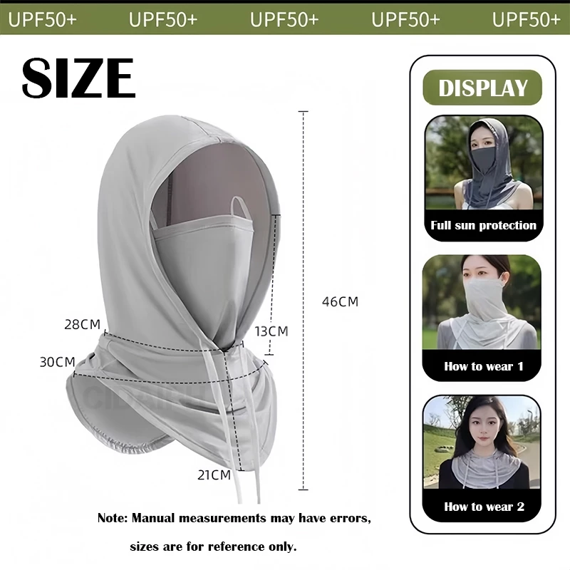 Balaclava Hoodie Hat Headscarf Full Face Mask Ice Silk Sunscreen Cap UV ...