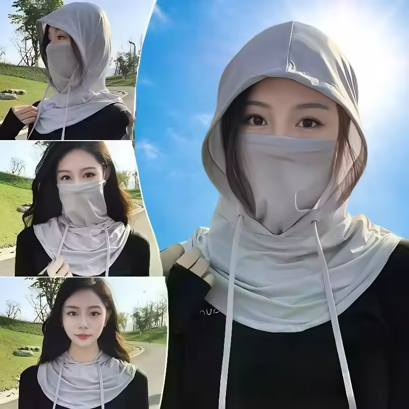 Balaclava Hoodie Hat Headscarf Full Face Mask Ice Silk Sunscreen Cap UV ...