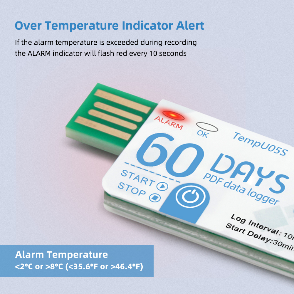 YAGO 60-Day PDF Temperature Data Logger – IP67 Waterproof, ±0.5°C Accuracy, USB Auto-Report ...