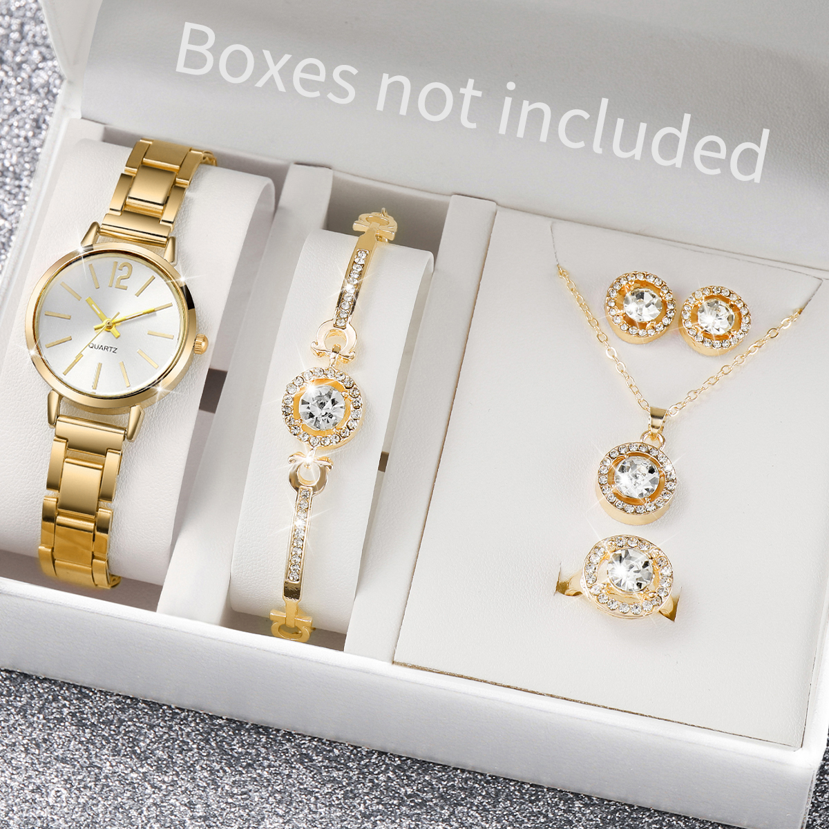 6PCS Women's Watch Set, Alloy Band Quartz Watches with Rhinestones ...