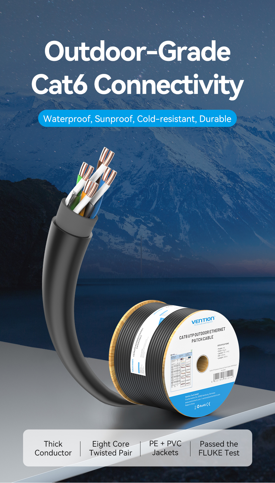 Vention Cat6 UTP Outdoor Ethernet Patch Cable 100M 200M 305M 1000Mbps 250MHz for Laptop Router ...