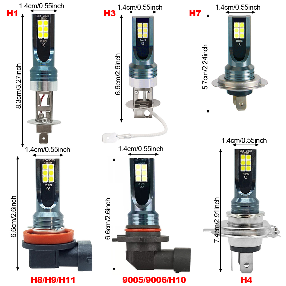 2Pcs LED Car Headlight Bulbs H4 H7 H11 H1 H3 9005 9006 6500K Auto Fog ...
