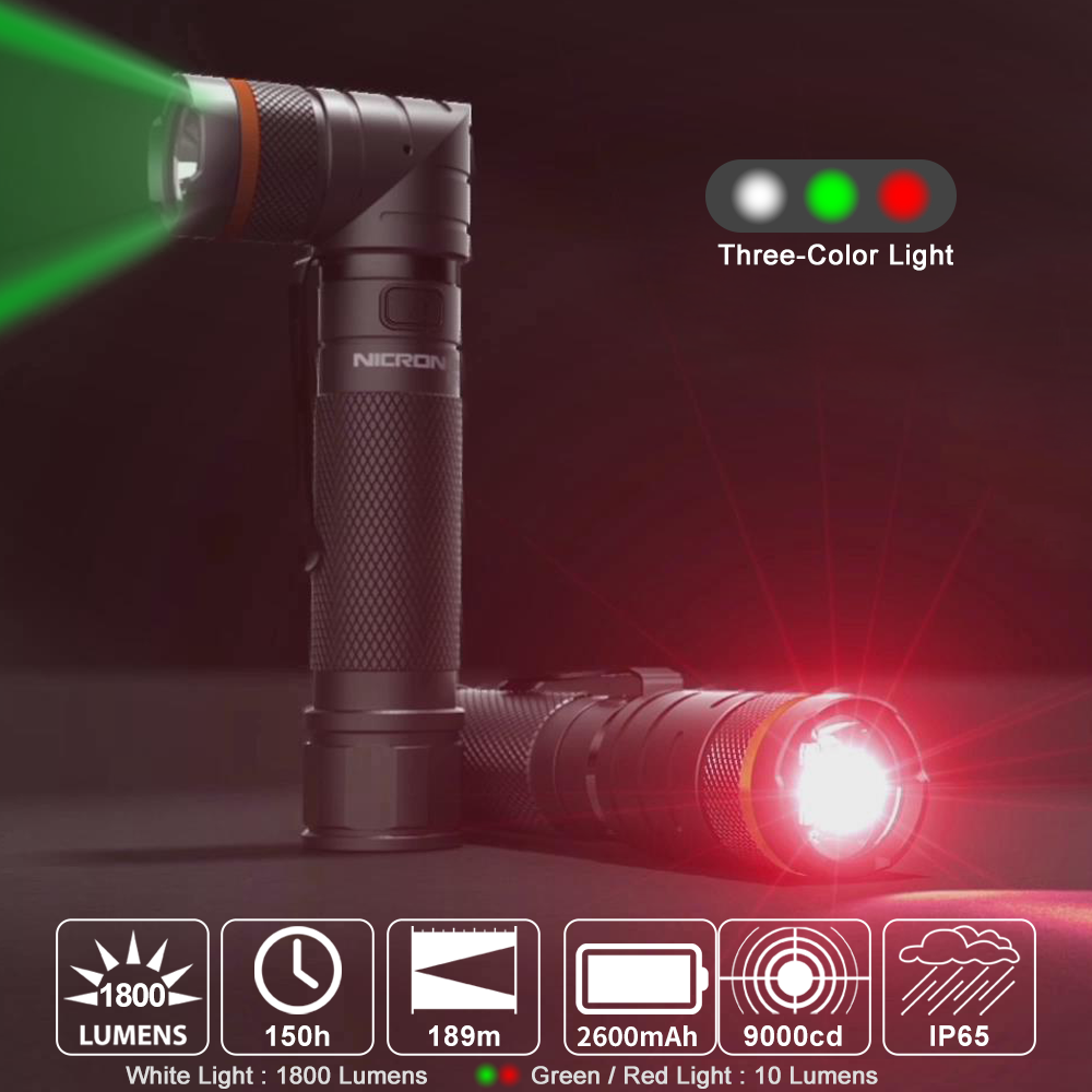 NICRON B70/B70 Plus Flashlight 90° Twist Rechargeable Flashlight Rotary ...