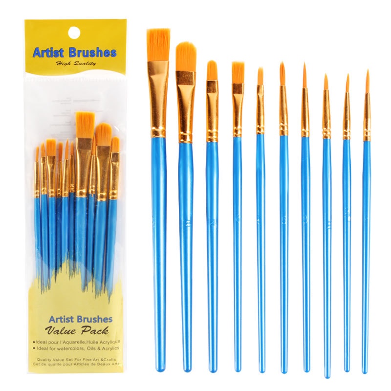 10-Piece Professional Paint Brush Set - Nylon Hair Brushes for Acrylic ...