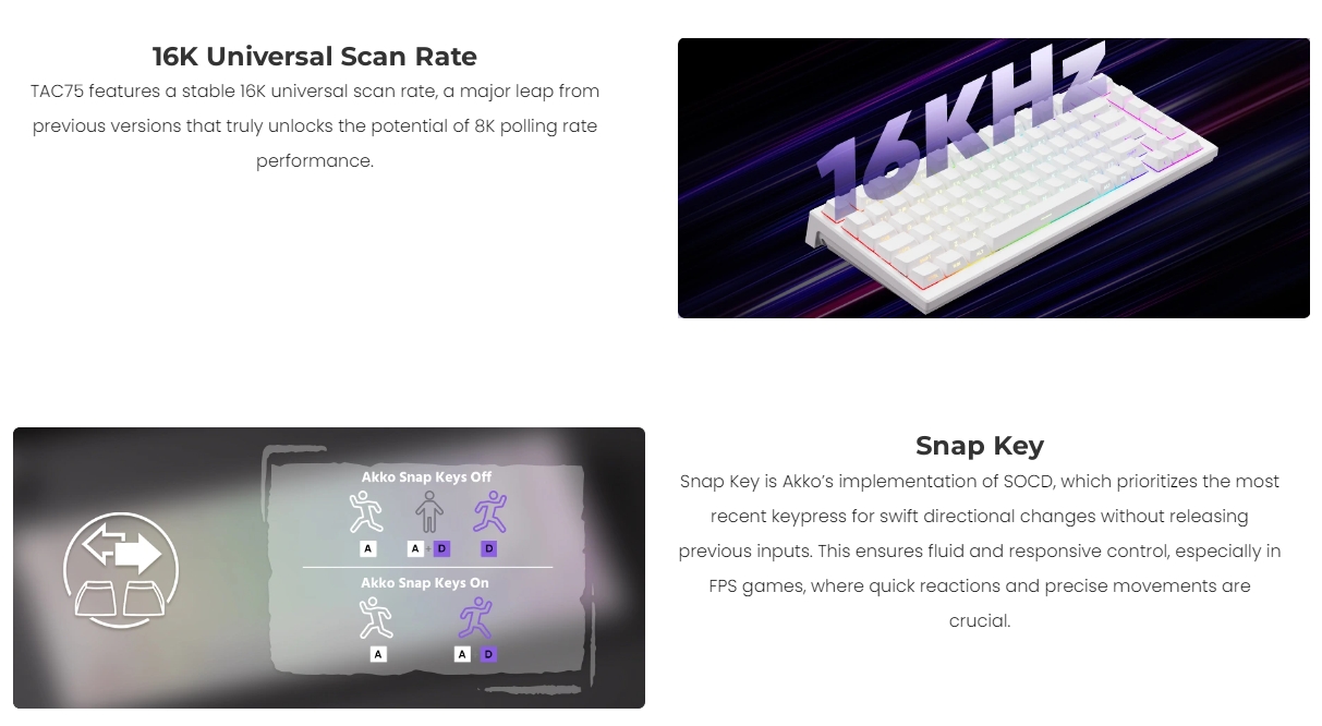 Akko TAC75 HE White Wired Magnetic Switches Keyboard With SOCD, Rapid ...