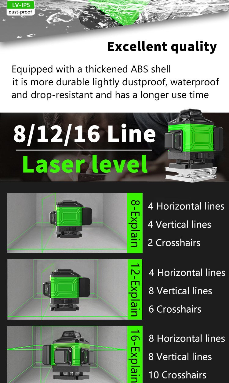 Laser Level 8/12/16Lines Green Light Laser Level Digital Level Auto ...