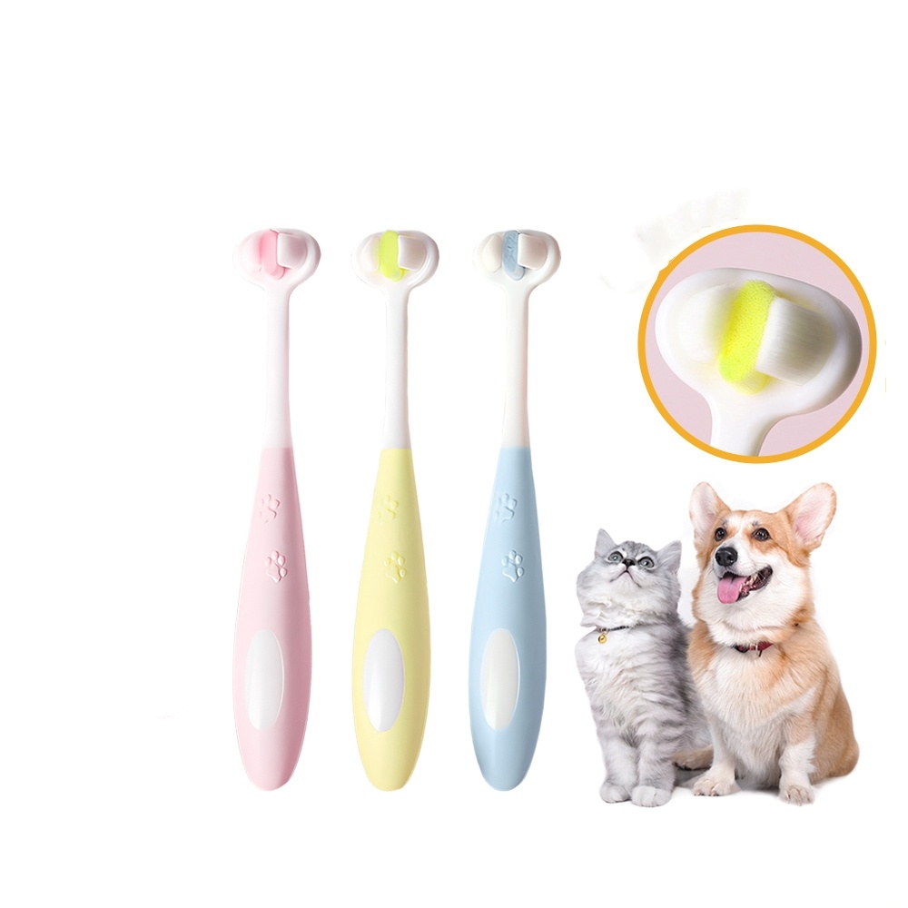 Pet toothbrush with three-sided soft bristles, 360-degree design ...