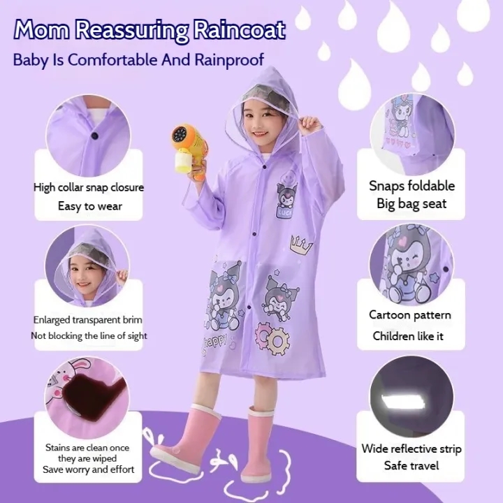 COD Unicorn cartoon raincoat EVA raincoat for kids Boys and girls Pupils with bags Full body ...