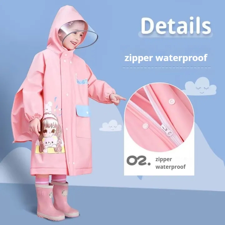 COD Unicorn cartoon raincoat EVA raincoat for kids Boys and girls Pupils with bags Full body ...