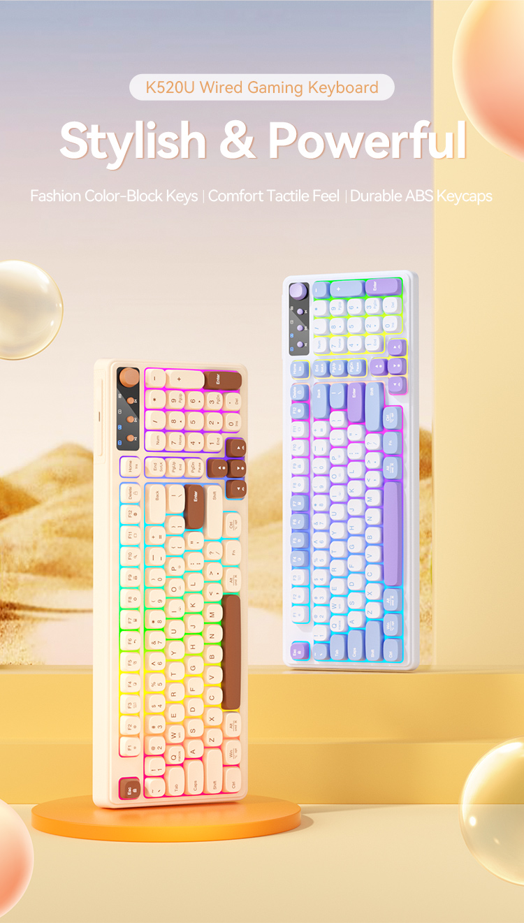 BOW K520U RGB Gaming Keyboard 98-Key ABS Keycaps Colorful Wired ...