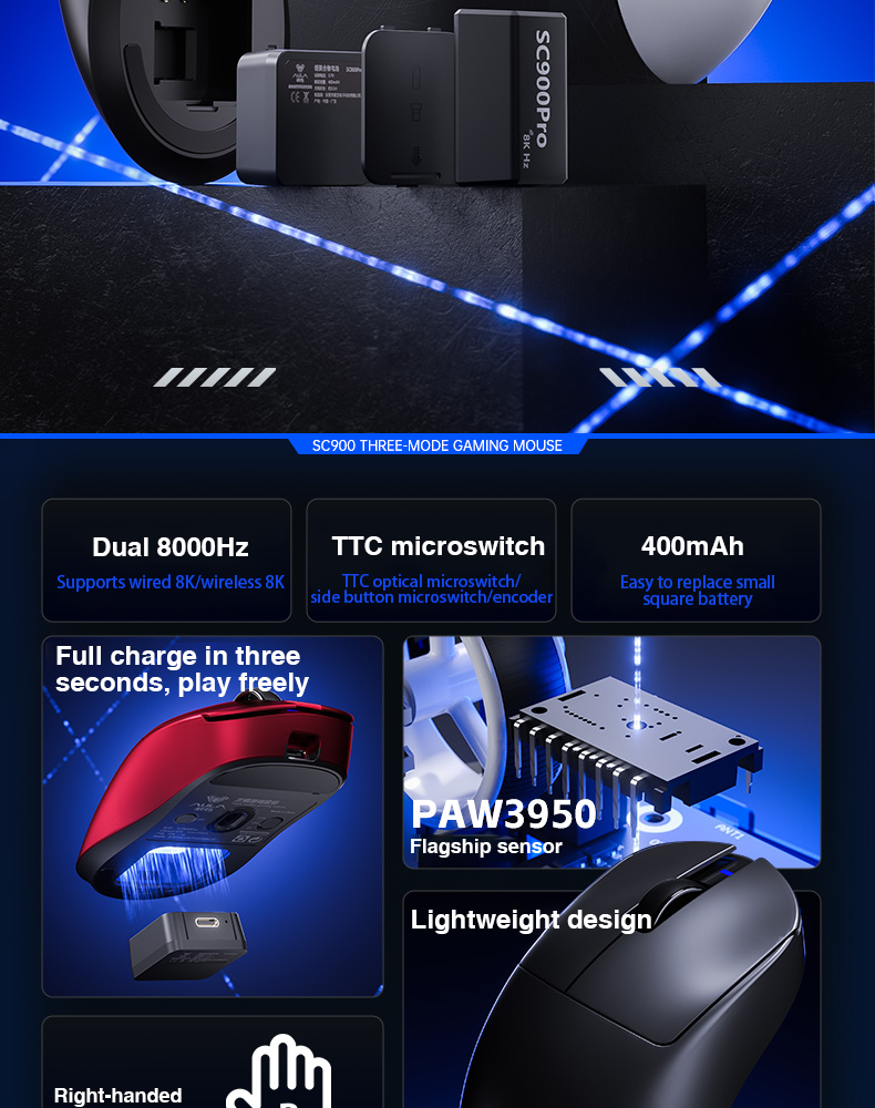 AULA SC900 Wireless Mouse Lightweight Esports Tri-Mode 6-level DPI ...