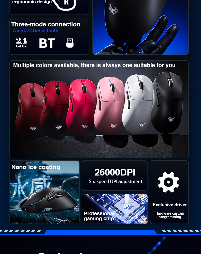 AULA SC900 Wireless Mouse Lightweight Esports Tri-Mode 6-level DPI ...