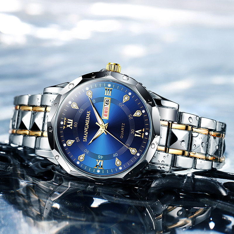 Men's Watch Night Light Waterproof Double Calendar Steel Strip Men's ...