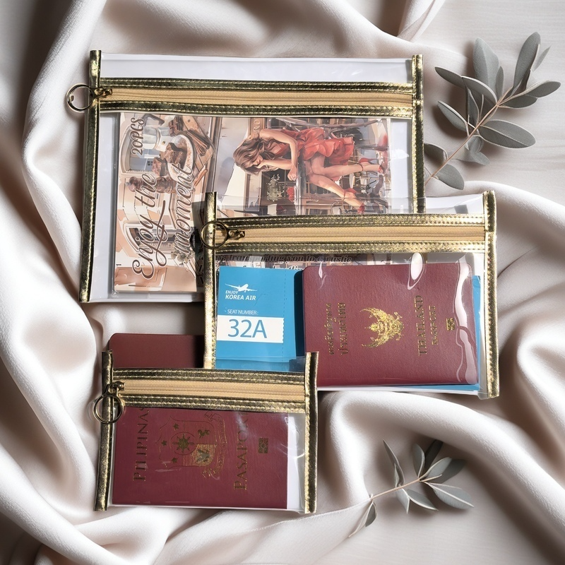 New portable travel zipper storage bag - leather-accented passport ...