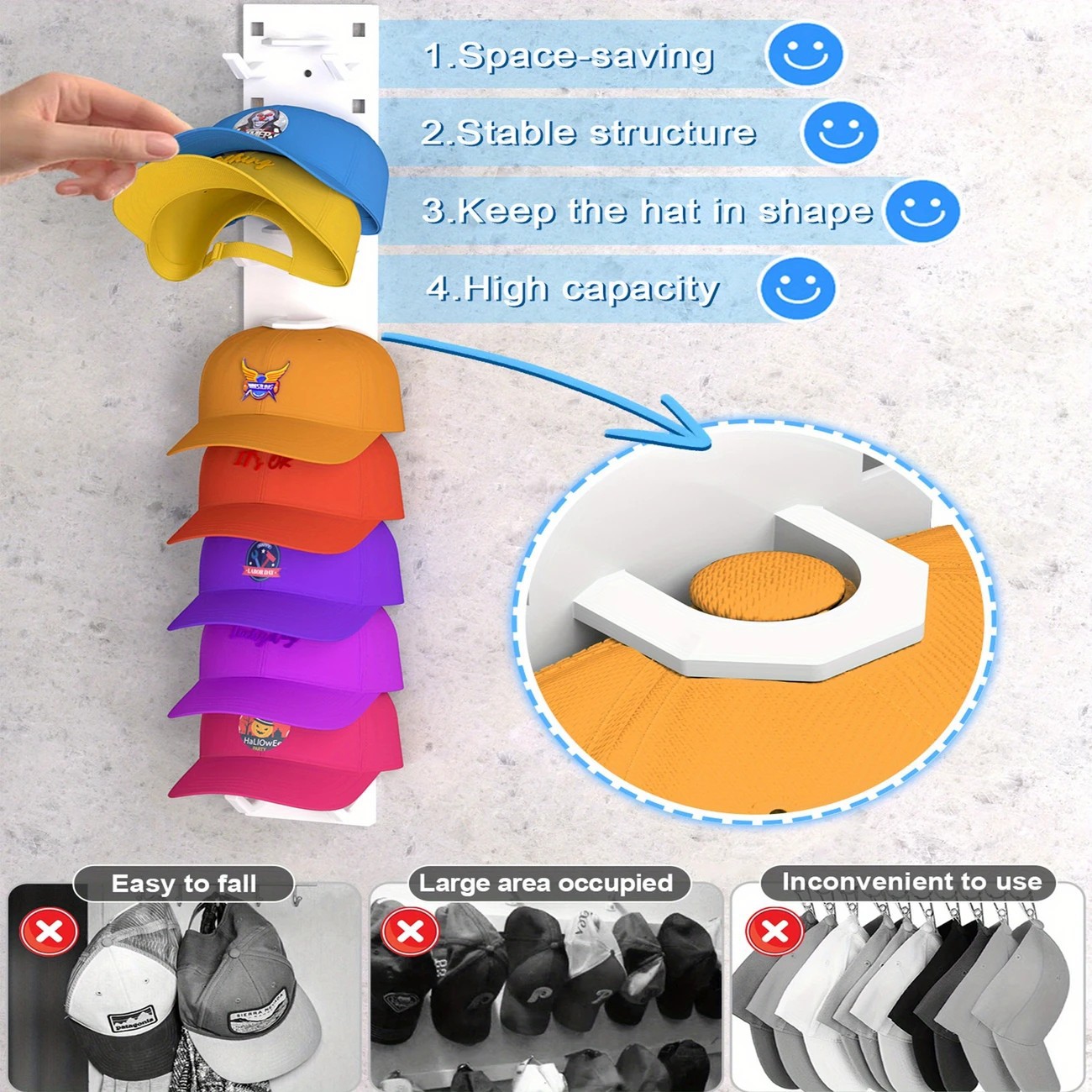 1/2-piece Wall-mounted Baseball Cap Storage Rack Multi-layer Cap ...