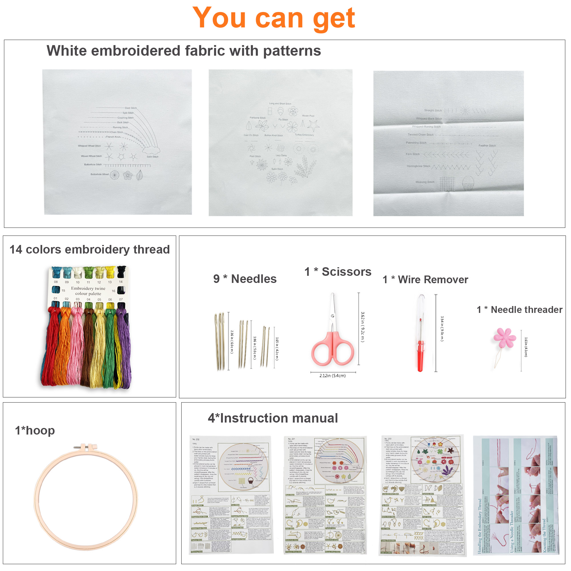New Embroidery Beginners Stitch Practice Kit: 3 Starter Kits to Learn ...