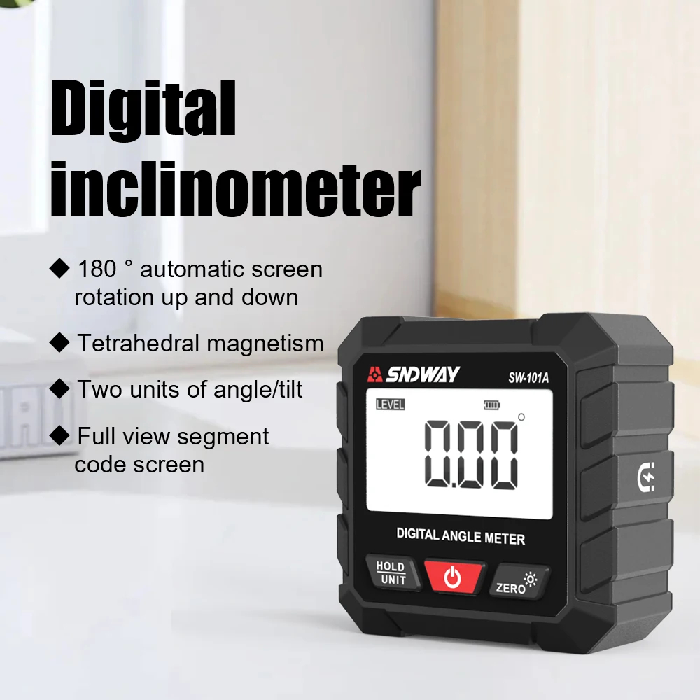SNDWAY Digital Display Inclination Box Precision Measurement 4x90° Angle Slope Protractor ...