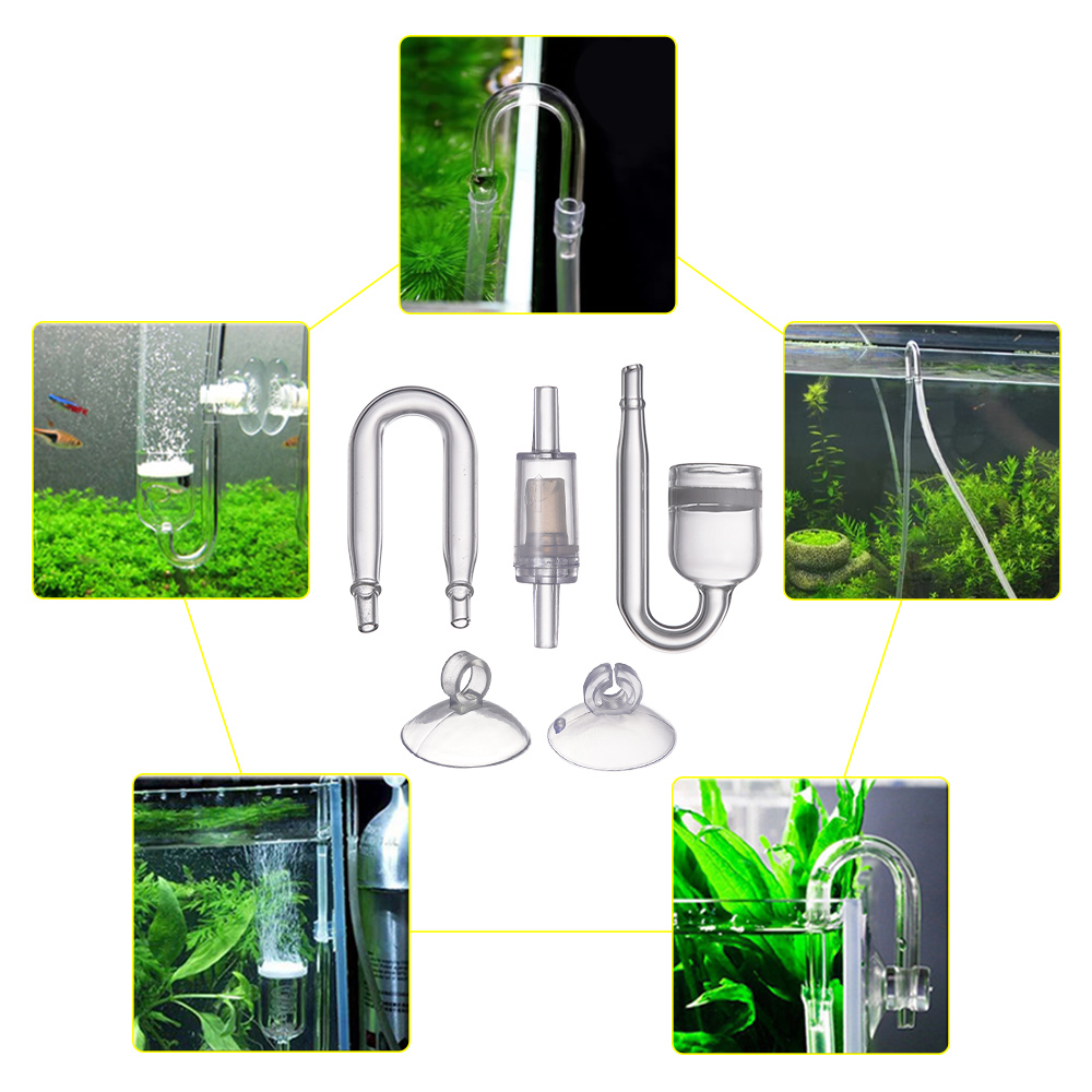 1 Set Aquarium Co2 System Diffuser Check Valve U-Glass Refiner Elbow ...