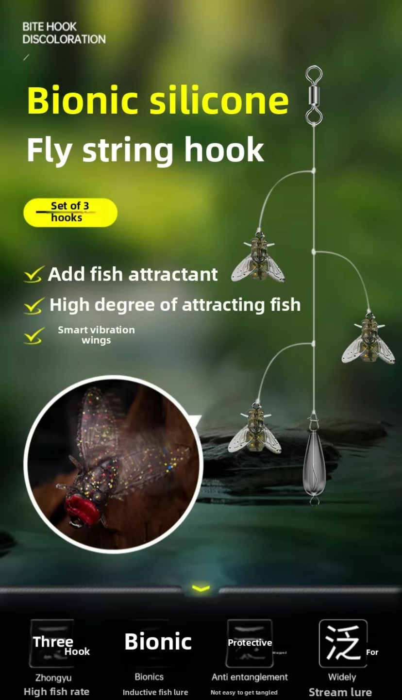 Bionic Fly String Hook Set Anti-tangle Fly Hooks Soft Bait Fishing ...