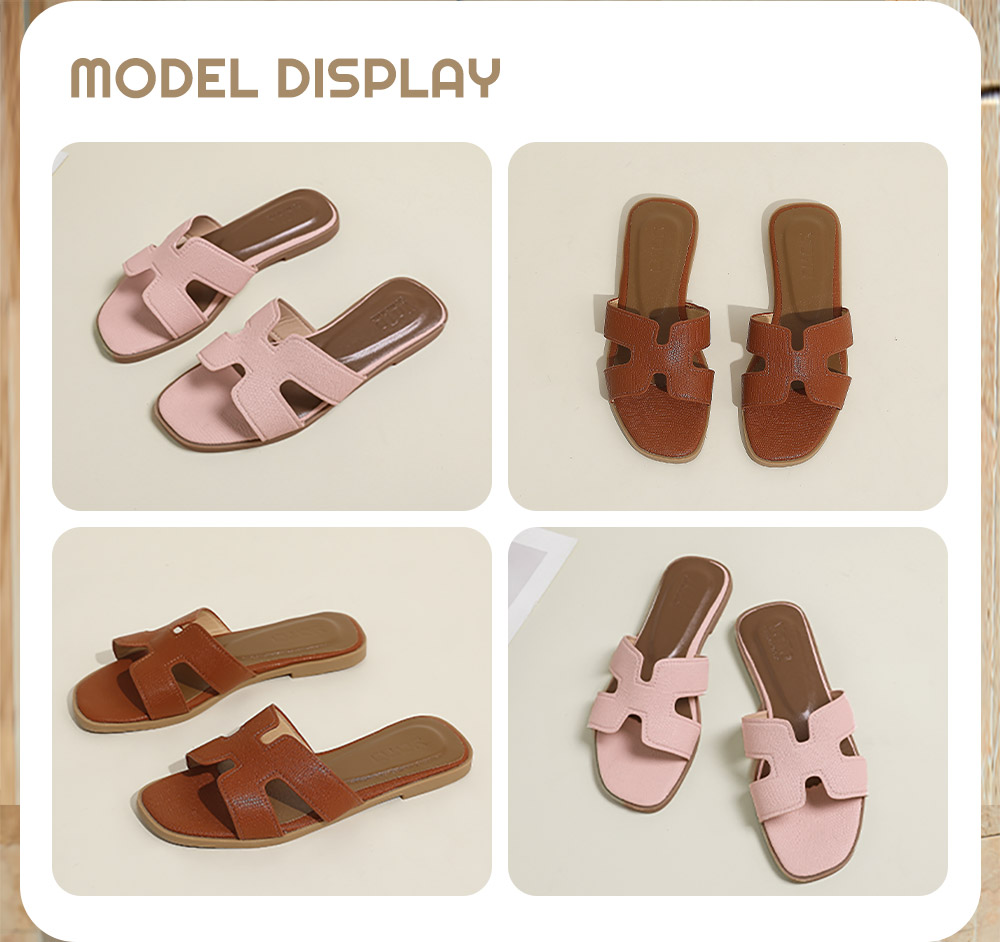 LALA New H-Shaped Strap Leather Sandals For Women Elegant Outdoor Soft ...