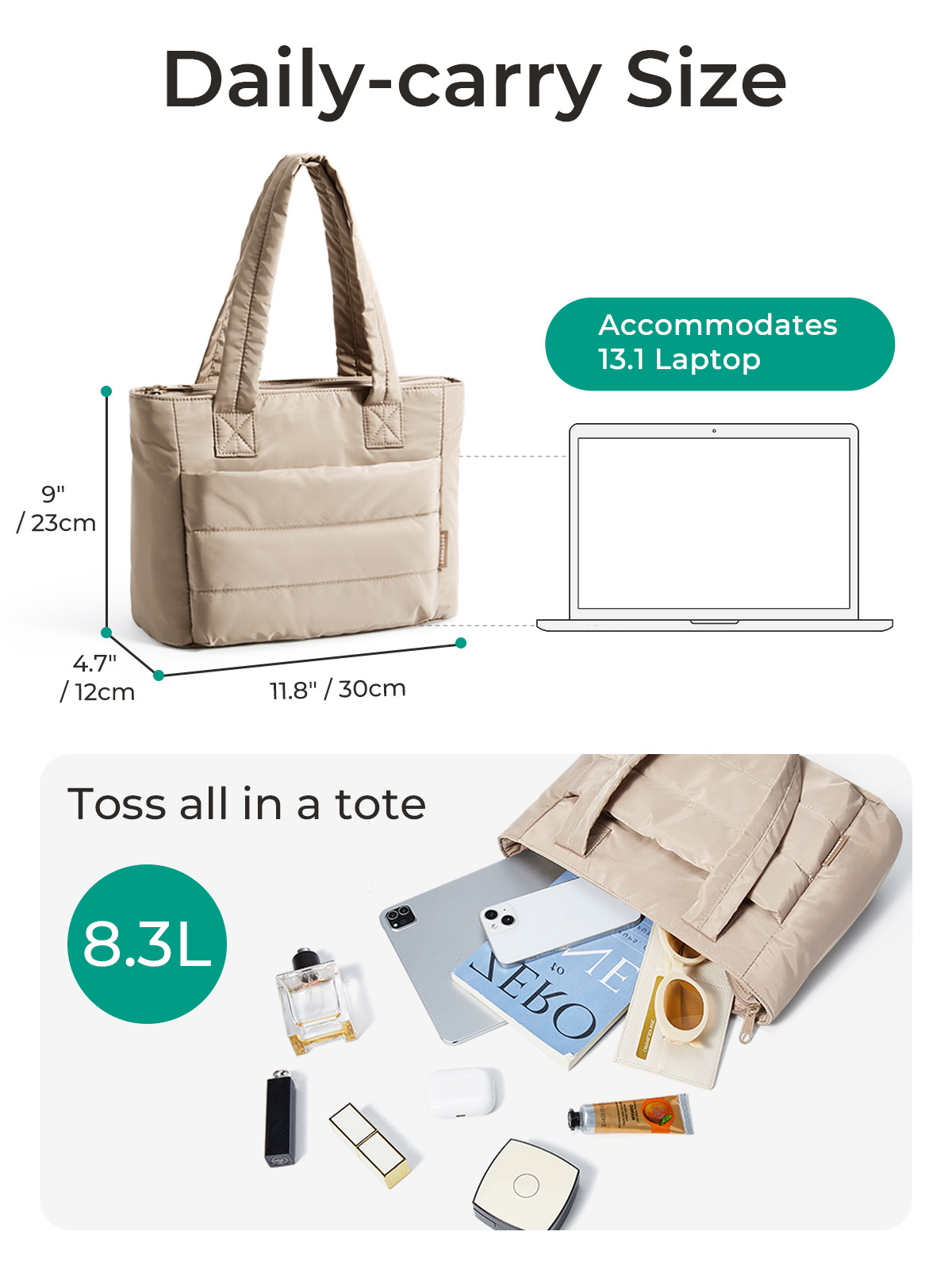 BAGSMART Tote Bag for Women, Lightweight Puffy Tote Bag with ...