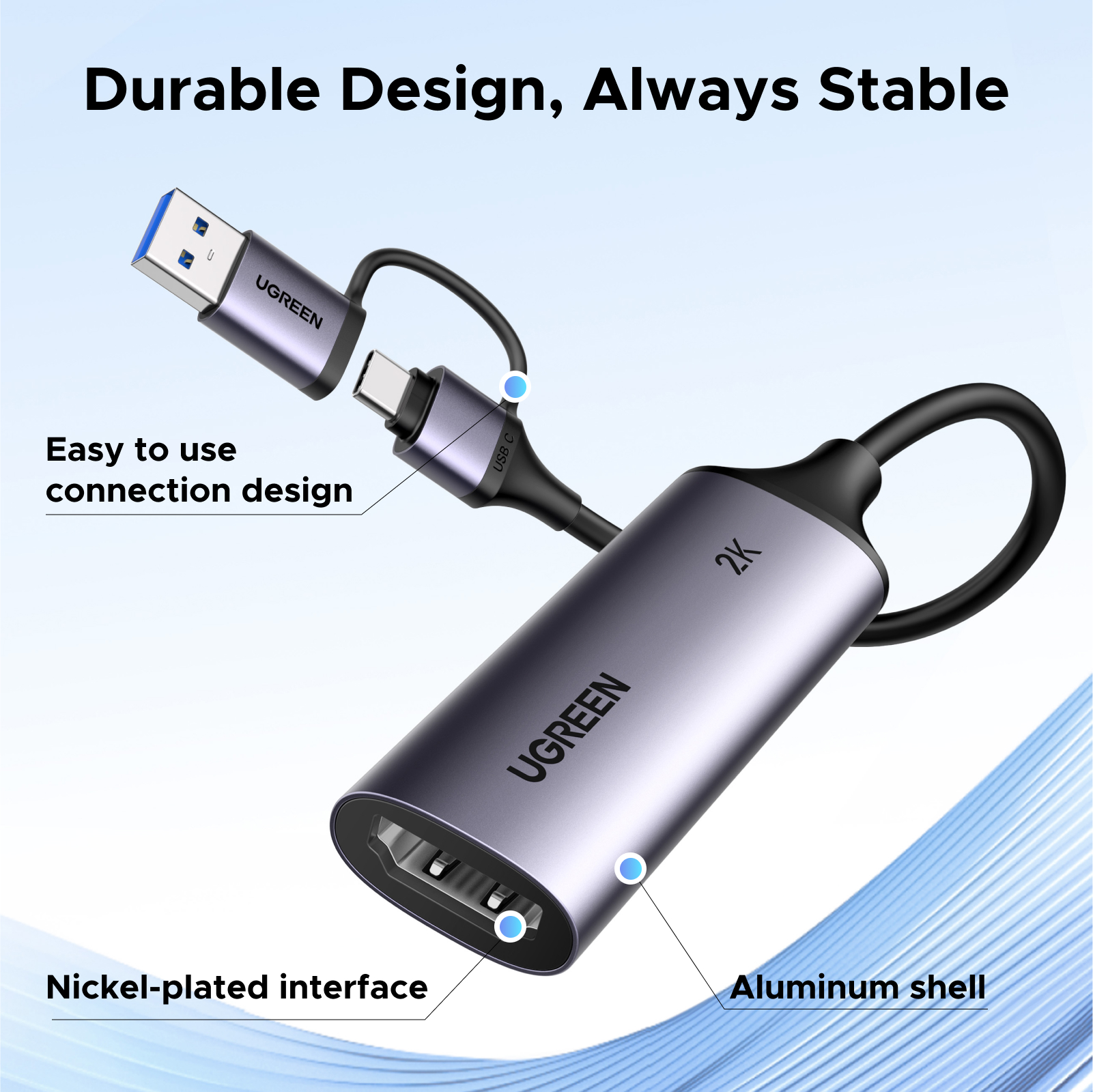 UGREEN 2-in-1 4K@30Hz HDMI to USB C USB A Dual Ports Capture Card for ...