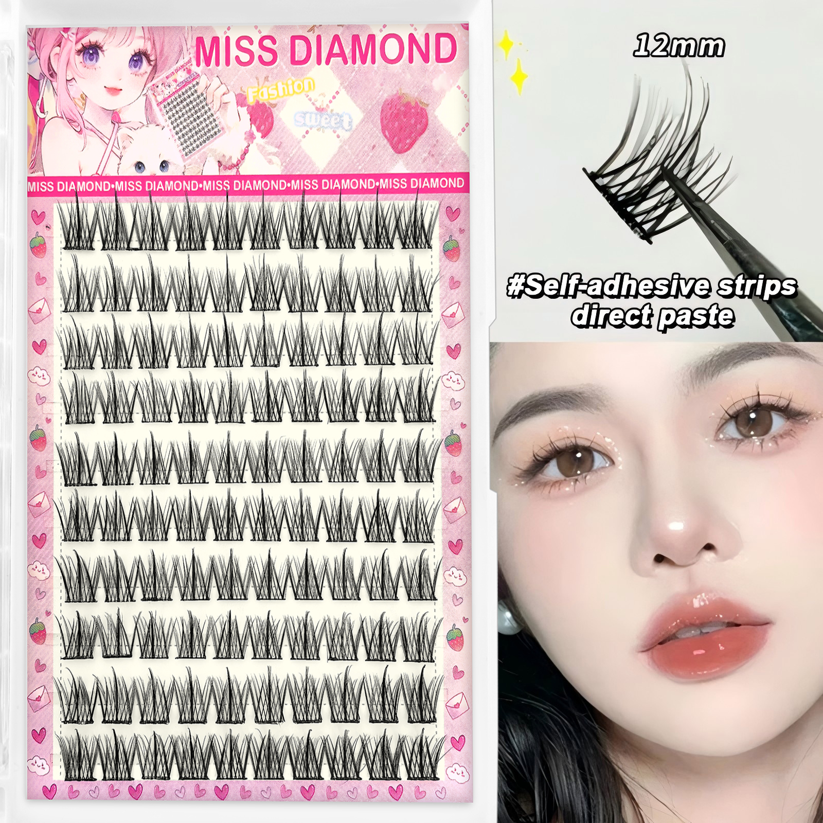 Miss Diamond Glue-Free False Eyelashes 10 Rows Of Large-Capacity Curled ...