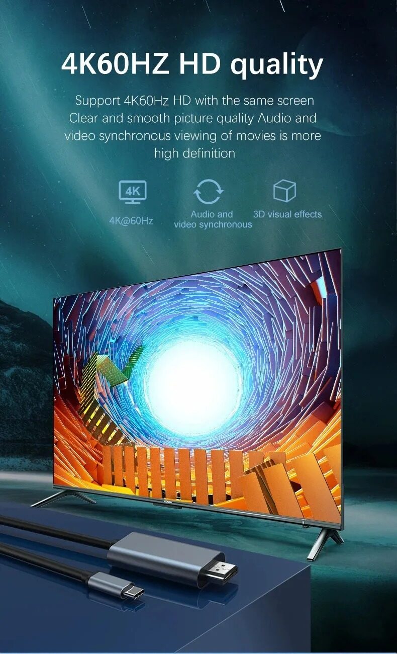 Type-C To HDMI-Compatible Adapter Cable USB C 4K 60Hz 30Hz HDMI ...