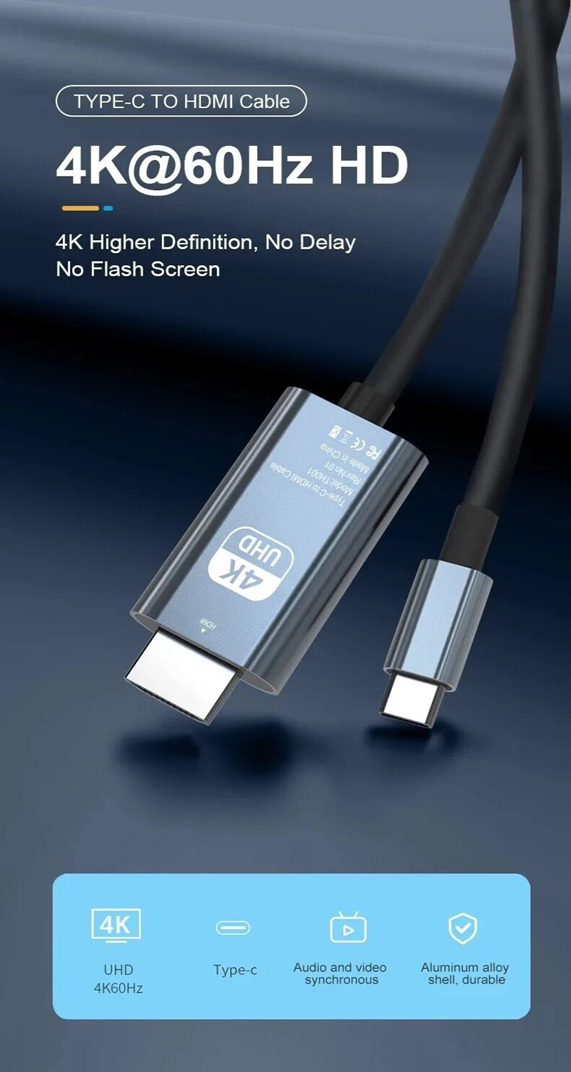 Type-C To HDMI-Compatible Adapter Cable USB C 4K 60Hz 30Hz HDMI ...