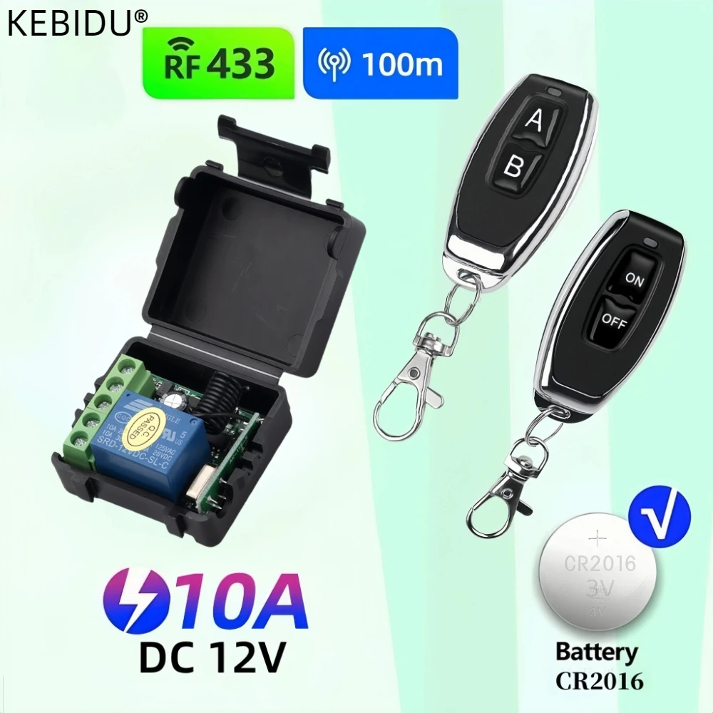 DC 12V 10A Relay 1 CH Wireless RF 433mhz Cloning Remote Control Switch Transmitter with Receiver ...