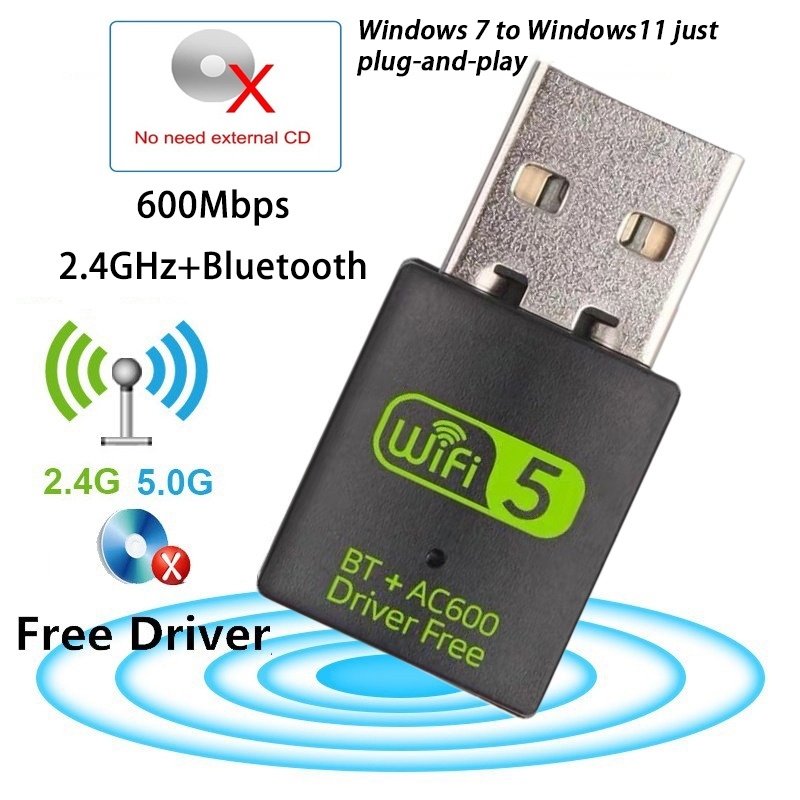 600M USB Wireless Network Adapter 5G Dual Band AC Mini Portable WiFi ...
