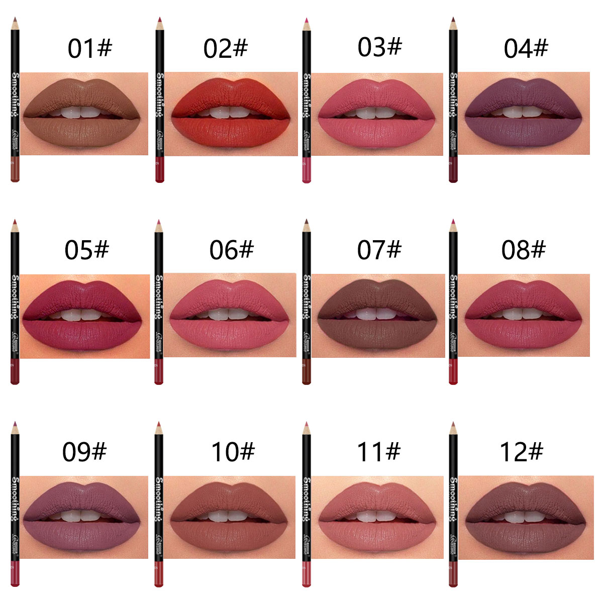 12 Color Lipliner Outline Lip Shape Waterproof Durable Non Stick Cup ...