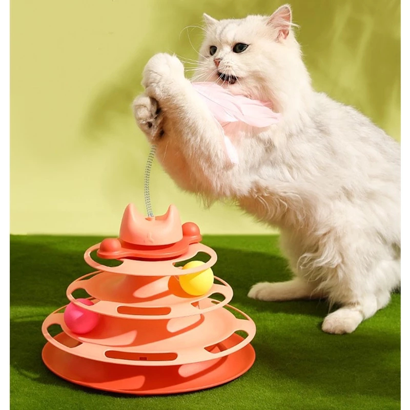Interactive 4-Tier Cat Toy Tower – Self-Play Turntable for Cats ...