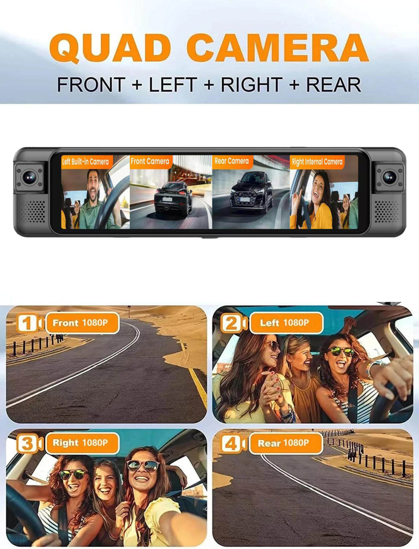 EKLEVA 4CH Dash Cam 11 Inch 4K+1K+1K+1K WIFI Rear View Mirror 4 Cameras ...