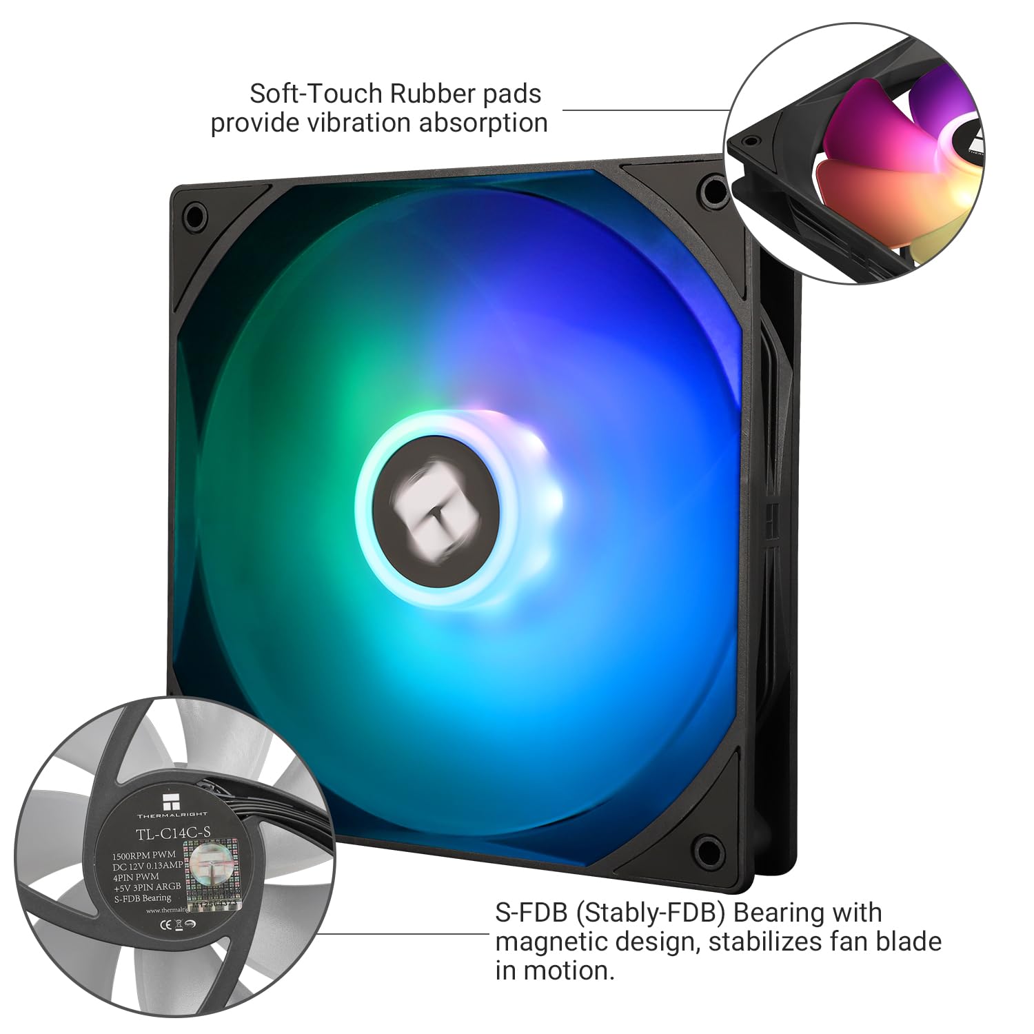 Thermalright TL-C14C-S ARGB Case Fan 140mm Cooler Fan 1500RPM CPU Fan 4Pin PWM Silent Computer ...