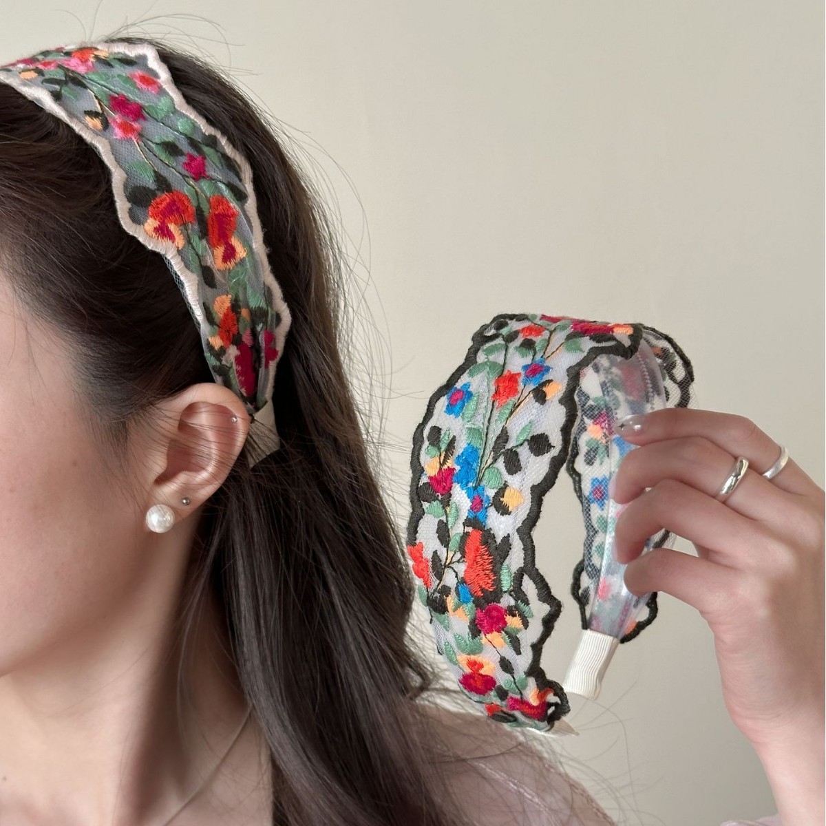 Bohemian flowers embroidery headband Simple fabric wide edge headband ...